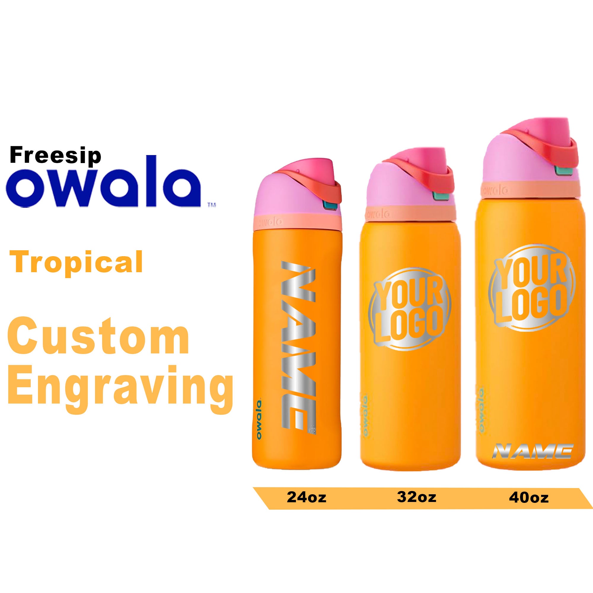 Owala Tropical Color Freesip Water Bottles, Laser Engraved Owala, Owal ...